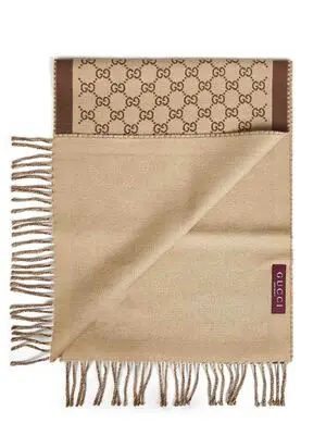Gucci Beige And Brown Gg Wool Scarf