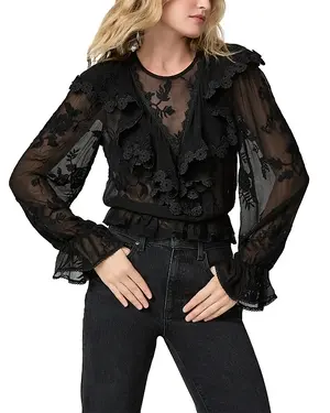 Paige Akari Embroidered Silk Blouse - Black