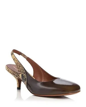 Dries Van Noten Snake Embossed & Patent Leather Slingback Pumps - Olive