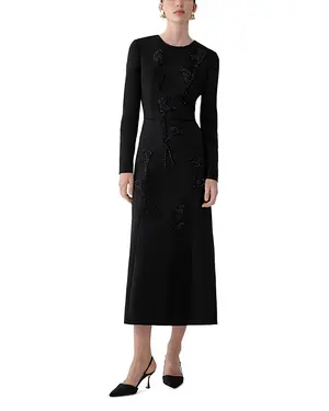 Carolina Herrera Embellished Long Sleeve Midi Dress