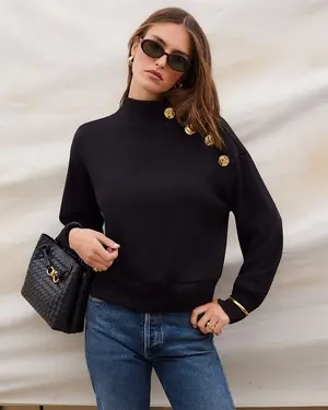 Fifteen Twenty Tessa Mock Neck Button Trim Top