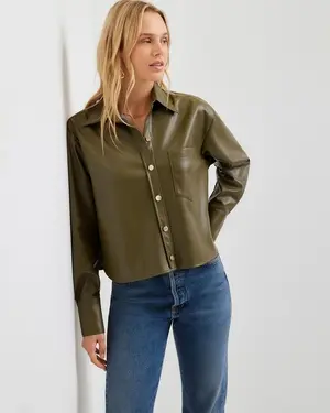 Fifteen Twenty Victoria Faux Leather Button Up Top