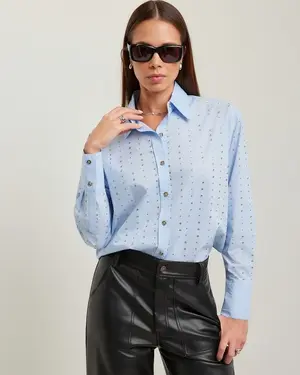 Fifteen Twenty Lisa Cotton Embellished Button Up Top
