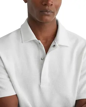 REISS Reed Textured Concealed Placket Polo Shirt - White