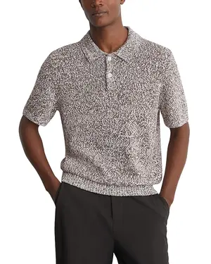 REISS Marco Marl Knit Short Sleeve Sweater Polo - White Camel