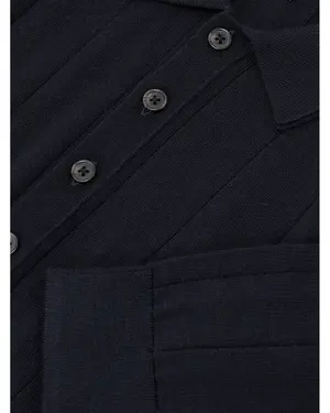 REISS Greyson Ribbed Long Sleeve Merino Wool Polo - Navy