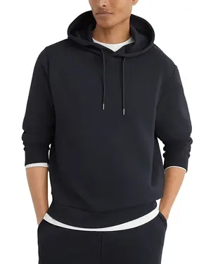 REISS Dane Interlock Jersey Hoodie - Navy