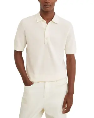 REISS Warren Basket Stitch Sweater Polo - Ecru