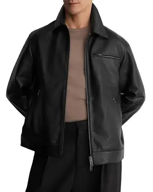 REISS Reiss Strader Leather Jacket Black