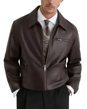 REISS Strader Leather Jacket - Brown