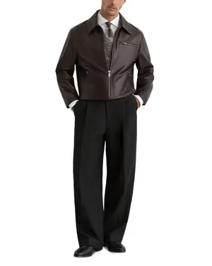 REISS Strader Leather Jacket - Brown