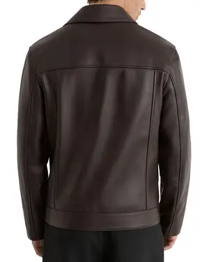 REISS Strader Leather Jacket - Brown