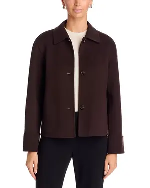 Theory Double Face Wool Blend Boxy Cuff Jacket - Cacao