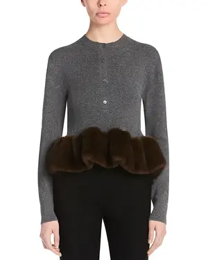 Stella McCartney Wool Blend Faux Fur Trim Sweater - Camel