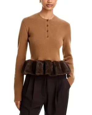 Stella McCartney Wool Blend Sweater With Faux Fur Trim - Camel