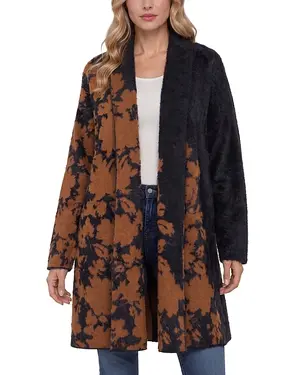 LIVERPOOL Shawl Collar Open Front Sweater Coat - Blue/ Brown Multi