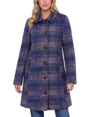 LIVERPOOL Raglan Sleeve Button Front Swing Coat - Navy Multi