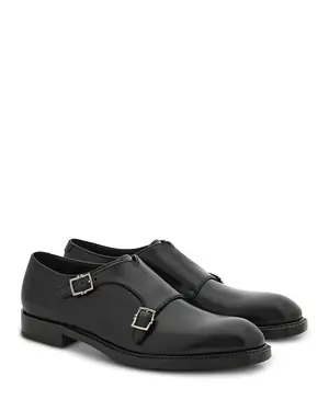 FERRAGAMO Double Monk Strap Leather Loafers