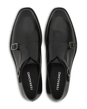 FERRAGAMO Double Monk Strap Leather Loafers