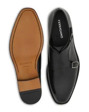 FERRAGAMO Double Monk Strap Leather Loafers