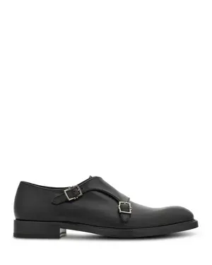 FERRAGAMO Double Monk Strap Leather Loafers