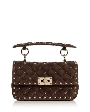 Valentino Garavani Rockstud Spike Small Suede Shoulder Bag - Brown