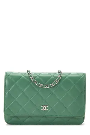 Chanel Caviar Classic Quilted Wallet On Chain - Green