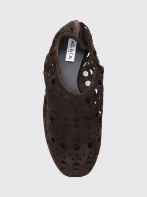 ALAIA Alaia Vienne Perforated Suede Ballet Flats With Elasticated Heel