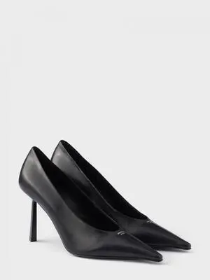 Prada Leather Pointed Toe Stiletto Pumps - Black