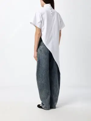 ALAIA Alaia Asymmetrical Draped Cotton Jersey Turtleneck Top