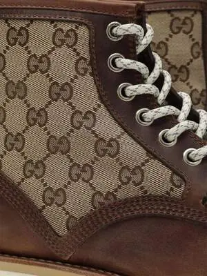 Gucci Calf Leather & Canvas Lace-up Boots - Cream