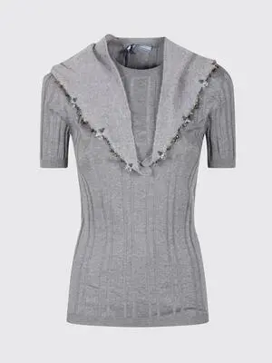 Prada Ribbed Cotton Knit Sailor Collar Sweater - Gray