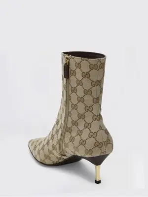 Gucci Bombshell Gg Jacquard Canvas Ankle Boots With Mid Stiletto Heel