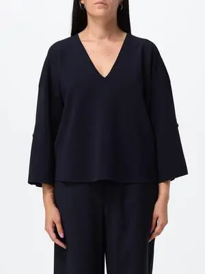 Max Mara Cropped V-neck Blouse With Dropped Shoulders And Button Details - Blue