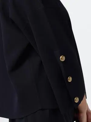 Max Mara Cropped V-neck Blouse With Dropped Shoulders And Button Details - Blue