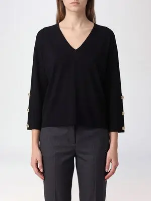 Max Mara Cropped Long-sleeved Blouse With V-neck And Dropped Shoulders - Black
