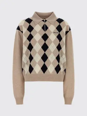 Miu Miu Argyle Knit Half-zip Sweater - Cream