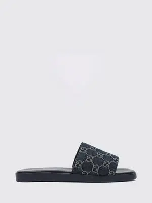 Gucci Gg Monogram Jacquard Denim Slides - Blue