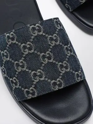 Gucci Gg Monogram Jacquard Denim Slides