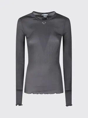 Prada Ribbed Sheer Long Sleeve Top - Multicolor