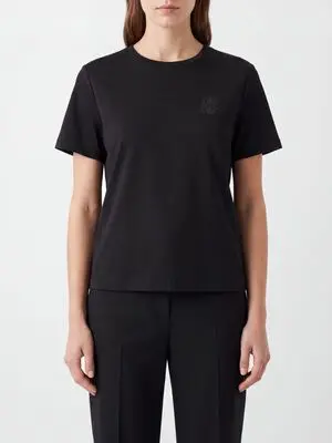 Max Mara Cotton Blend Crew-neck T-shirt With Tone-on-tone Logo - Black