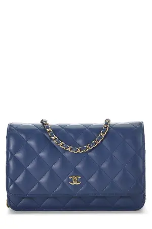 Chanel Lambskin Classic Quilted Wallet On Chain - Navy