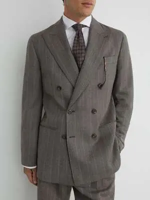 REISS Deal Wool Double-breasted Pinstripe Suit Blazer Classic-fit - Grey