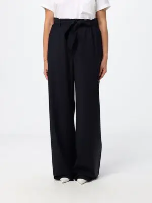 Max Mara Wide Leg Virgin Wool Trousers With Tie Belt At The Waist - Blue