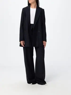 Max Mara Wide Leg Virgin Wool Trousers With Tie Belt - Blue