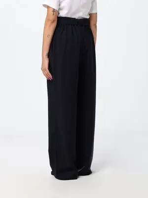 Max Mara Wide Leg Virgin Wool Trousers With Tie Belt - Blue