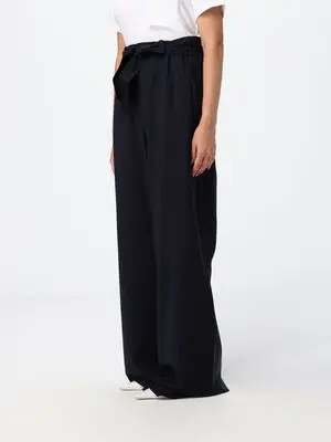 Max Mara Wide Leg Virgin Wool Trousers With Tie Belt - Blue