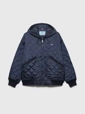 Prada Quilted Re-nylon Down Jacket With Hood - Blue