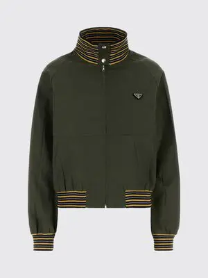 Prada Cotton Canvas And Re-nylon Bomber Jacket With Striped Trims