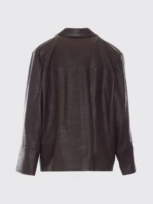 Saint Laurent Cropped Lambskin Leather Shirt Jacket With Patch Pockets